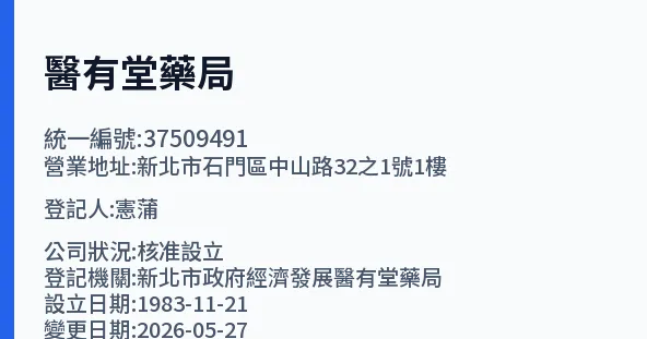 醫有堂藥局的照片-統編 37509491(新北市) 公司登記資料與營業項目詳細圖表