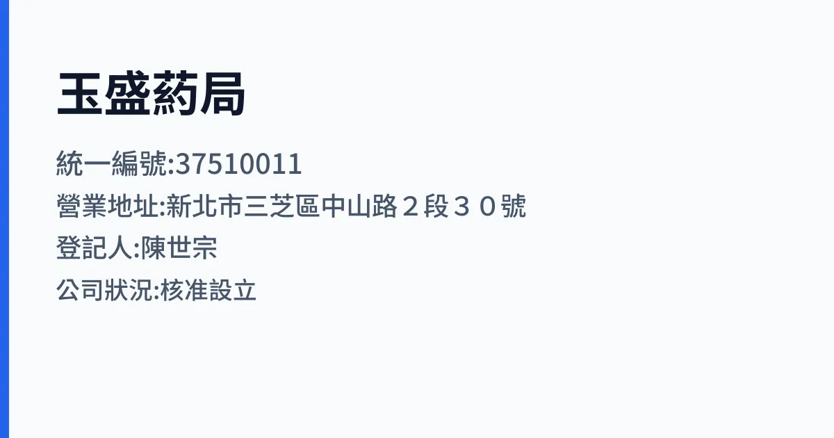 玉盛葯局 - 統編 37510011(新北市) 公司登記資料與營業項目詳細圖表