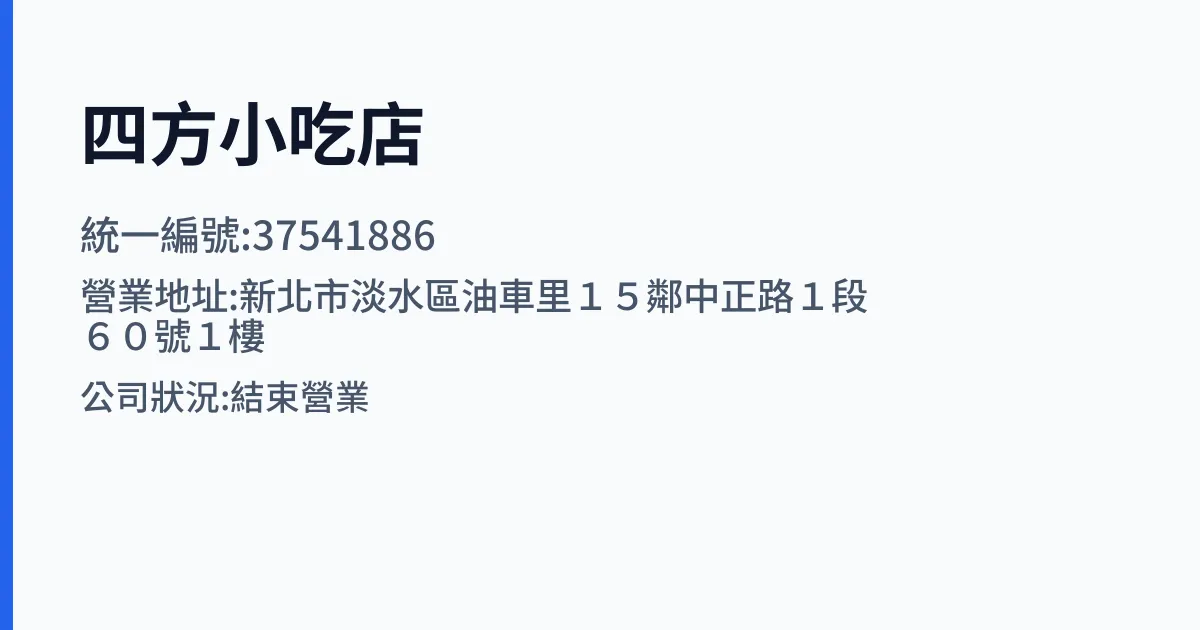 四方小吃店 - 統編 37541886(新北市) 公司登記資料與營業項目詳細圖表