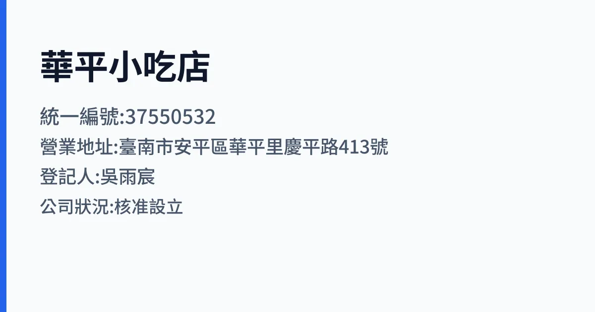 華平小吃店 - 統編 37550532(臺南市) 公司登記資料與營業項目詳細圖表