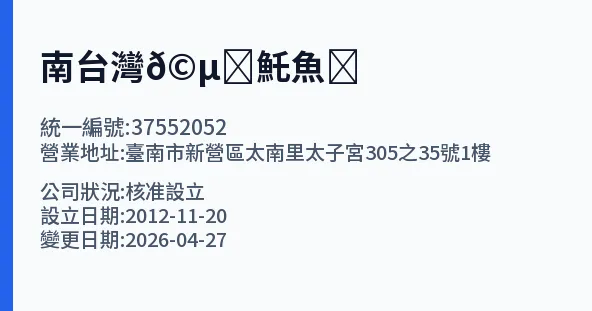 南台灣𩵚魠魚焿的照片-統編 37552052(臺南市) 公司登記資料與營業項目詳細圖表