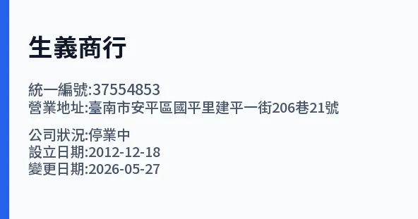 生義商行的照片-統編 37554853(臺南市) 公司登記資料與營業項目詳細圖表