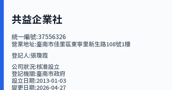 共益企業社的照片-統編 37556326(臺南市) 公司登記資料與營業項目詳細圖表