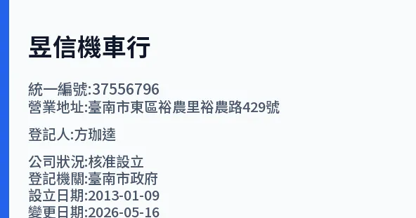 昱信機車行的照片-統編 37556796(臺南市) 公司登記資料與營業項目詳細圖表