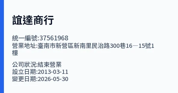 誼達商行的照片-統編 37561968(臺南市) 公司登記資料與營業項目詳細圖表