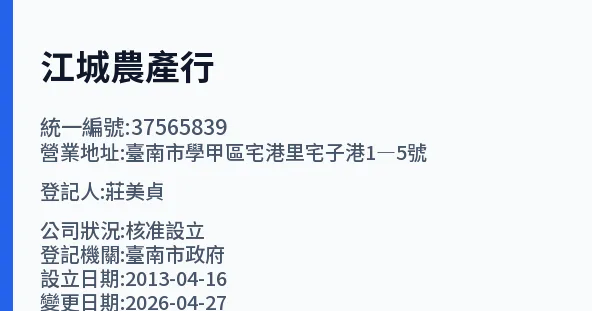江城農產行的照片-統編 37565839(臺南市) 公司登記資料與營業項目詳細圖表