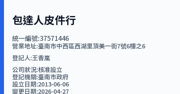 包達人皮件行的照片-統編 37571446(臺南市) 公司登記資料與營業項目詳細圖表