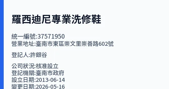 羅西迪尼專業洗修鞋的照片-統編 37571950(臺南市) 公司登記資料與營業項目詳細圖表