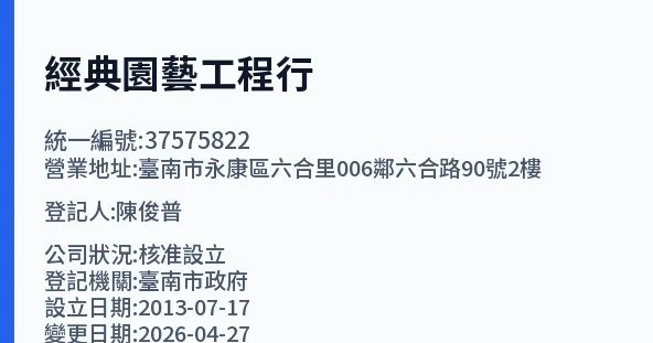 經典園藝工程行的照片-統編 37575822(臺南市) 公司登記資料與營業項目詳細圖表