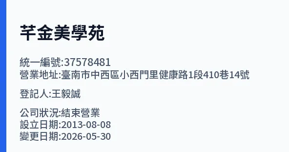 芊金美學苑的照片-統編 37578481(臺南市) 公司登記資料與營業項目詳細圖表