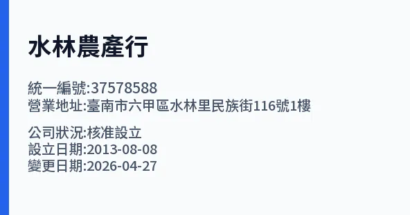 水林農產行的照片-統編 37578588(臺南市) 公司登記資料與營業項目詳細圖表