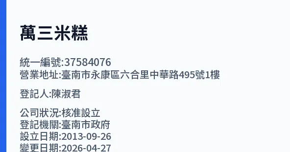 萬三米糕的照片-統編 37584076(臺南市) 公司登記資料與營業項目詳細圖表