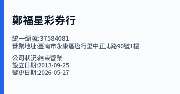 鄭福星彩券行的照片-統編 37584081(臺南市) 公司登記資料與營業項目詳細圖表