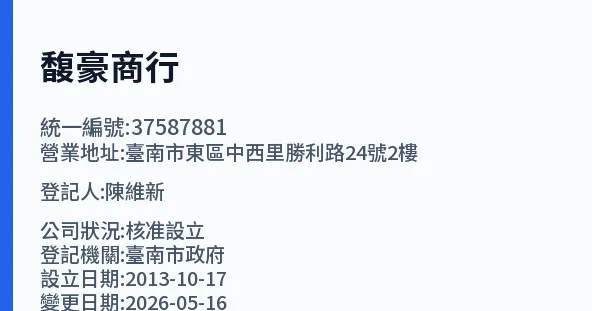 馥豪商行的照片-統編 37587881(臺南市) 公司登記資料與營業項目詳細圖表
