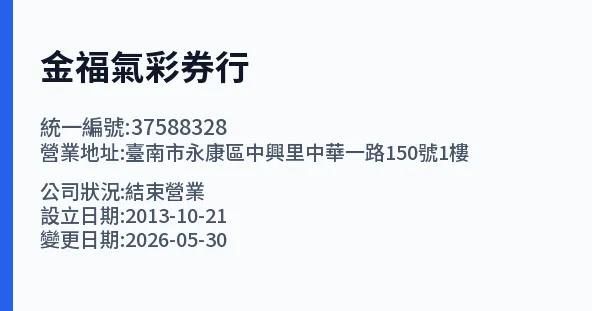 金福氣彩券行的照片-統編 37588328(臺南市) 公司登記資料與營業項目詳細圖表