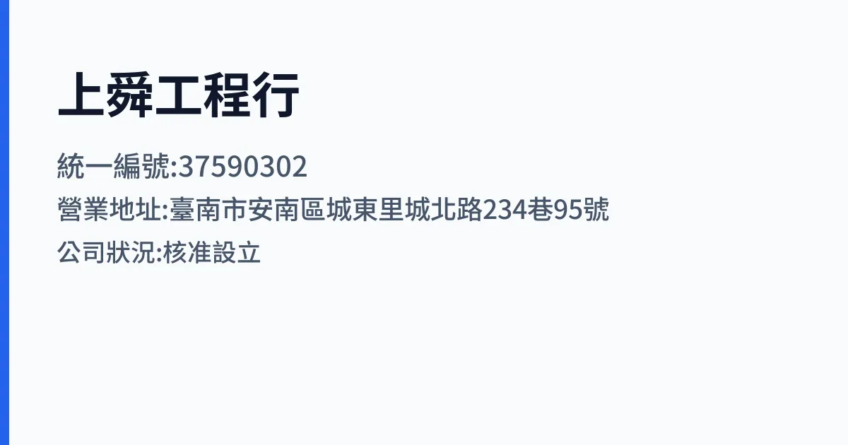 上舜工程行 - 統編 37590302(臺南市) 公司登記資料與營業項目詳細圖表
