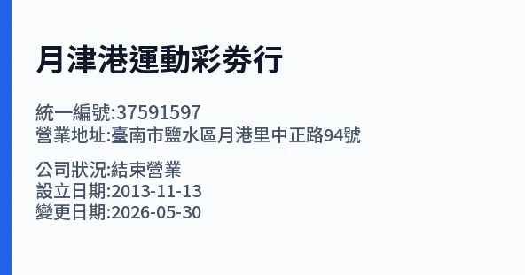 月津港運動彩劵行的照片-統編 37591597(臺南市) 公司登記資料與營業項目詳細圖表