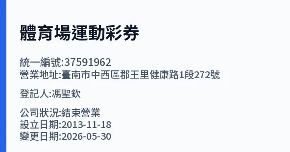 體育場運動彩券的照片-統編 37591962(臺南市) 公司登記資料與營業項目詳細圖表