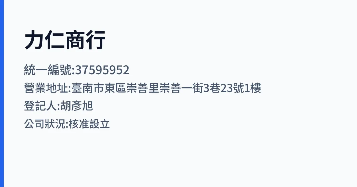 力仁商行 - 統編 37595952(臺南市) 公司登記資料與營業項目詳細圖表