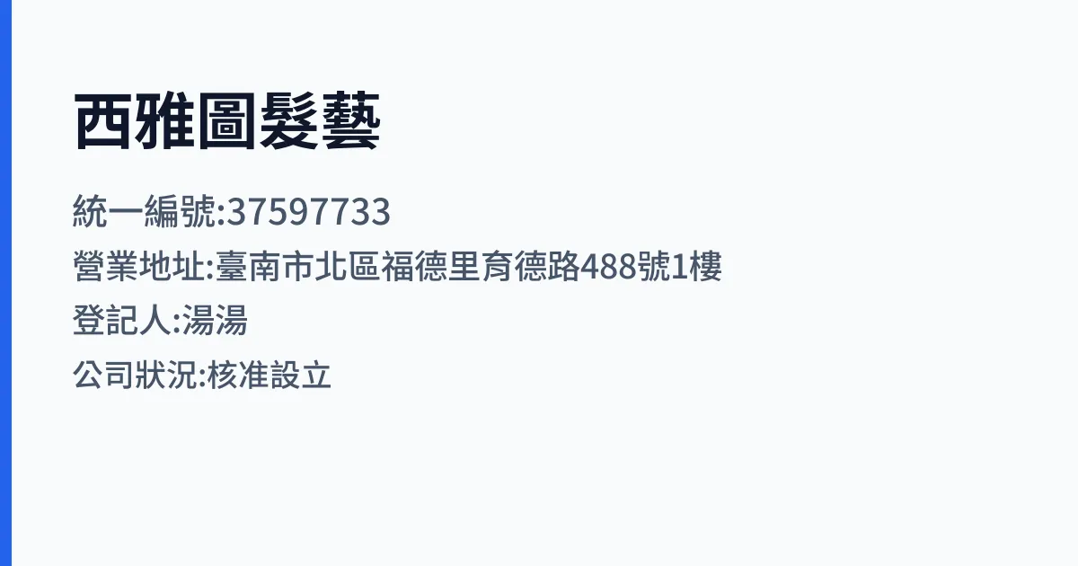 西雅圖髮藝 - 統編 37597733(臺南市) 公司登記資料與營業項目詳細圖表