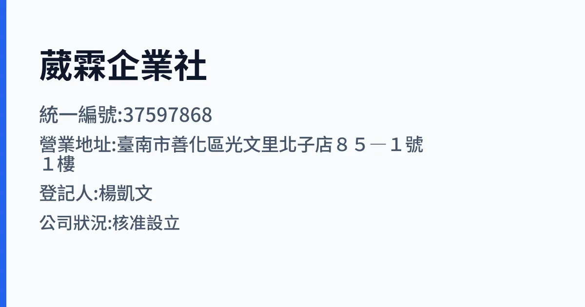 葳霖企業社 - 統編 37597868(臺南市) 公司登記資料與營業項目詳細圖表