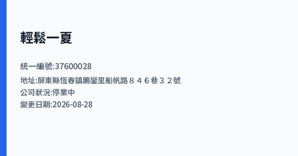 輕鬆一夏的照片-統編 37600028(屏東縣) 公司登記資料與營業項目詳細圖表