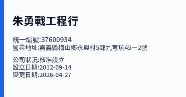 朱勇戰工程行的照片-統編 37600934(嘉義縣) 公司登記資料與營業項目詳細圖表