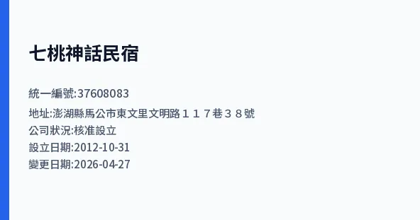 七桃神話民宿的照片-統編 37608083(澎湖縣) 公司登記資料與營業項目詳細圖表