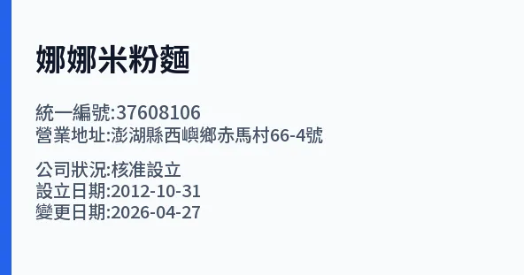 娜娜米粉麵的照片-統編 37608106(澎湖縣) 公司登記資料與營業項目詳細圖表