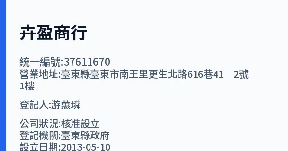 卉盈商行的照片-統編 37611670(臺東縣) 公司登記資料與營業項目詳細圖表