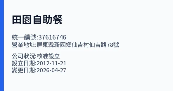 田園自助餐的照片-統編 37616746(屏東縣) 公司登記資料與營業項目詳細圖表