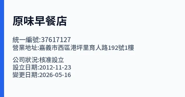 原味早餐店的照片-統編 37617127(嘉義市) 公司登記資料與營業項目詳細圖表