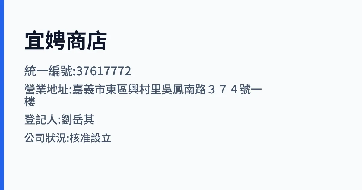 宜娉商店 - 統編 37617772（嘉義市） 公司登記資料與營業項目詳細圖表
