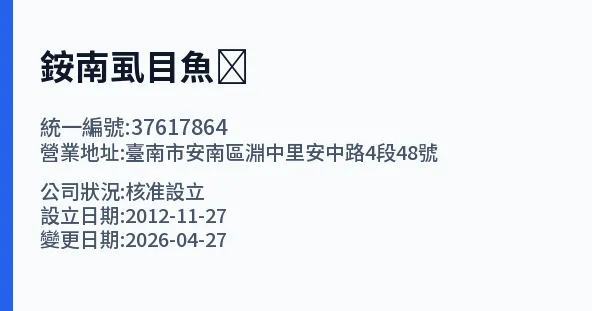 銨南虱目魚焿的照片-統編 37617864(臺南市) 公司登記資料與營業項目詳細圖表