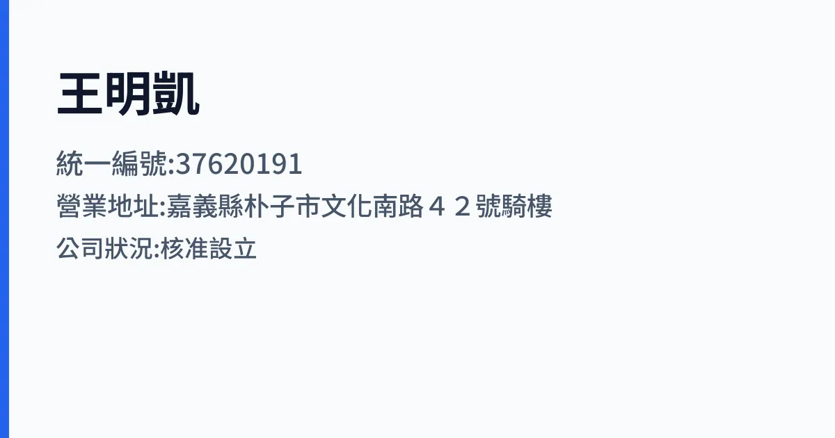 王明凱 - 統編 37620191(嘉義縣) 公司登記資料與營業項目詳細圖表