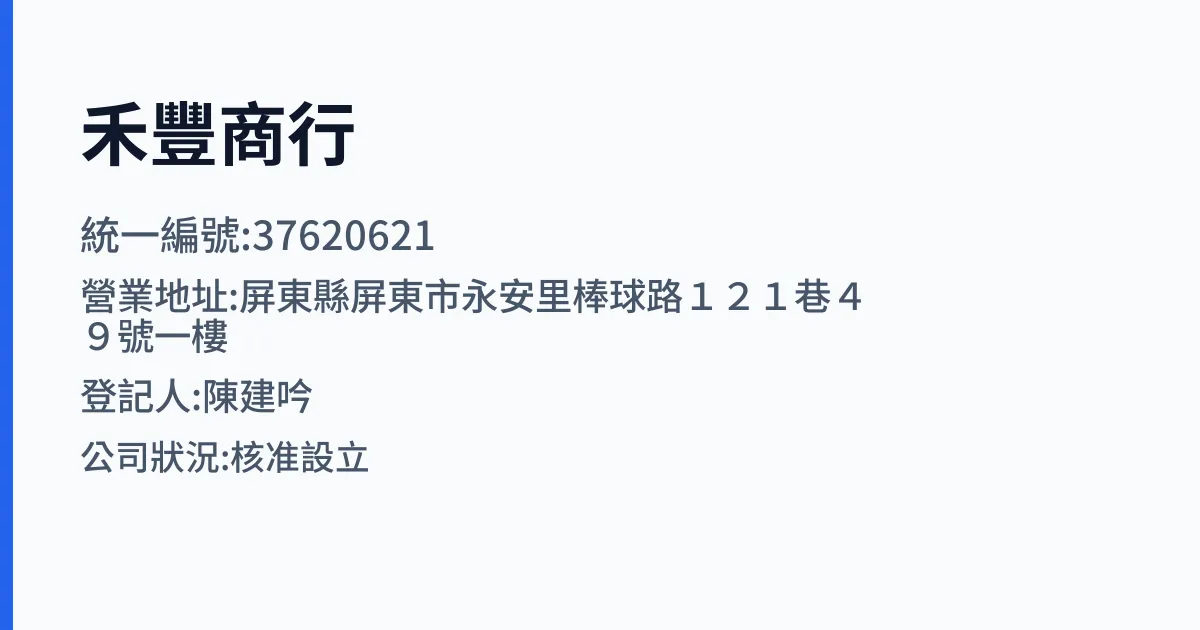禾豐商行 - 統編 37620621(嘉義市) 公司登記資料與營業項目詳細圖表