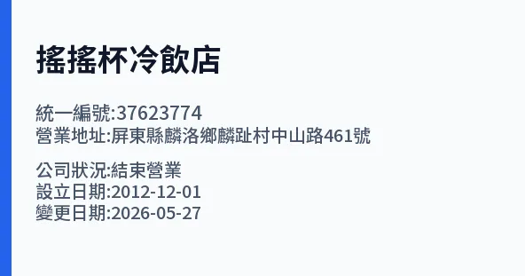 搖搖杯冷飲店的照片-統編 37623774(屏東縣) 公司登記資料與營業項目詳細圖表