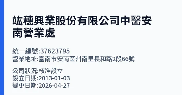 竑穗興業股份有限公司中醫安南營業處的照片-統編 37623795(臺南市) 公司登記資料與營業項目詳細圖表