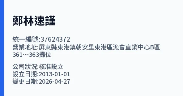 鄭林速謹的照片-統編 37624372(屏東縣) 公司登記資料與營業項目詳細圖表