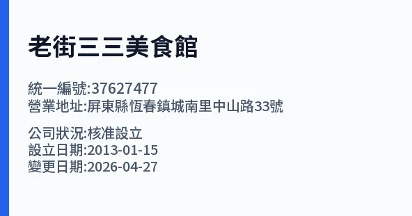 老街三三美食館的照片-統編 37627477(屏東縣) 公司登記資料與營業項目詳細圖表