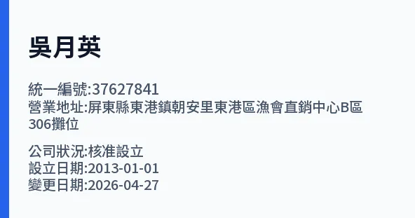 吳月英的照片-統編 37627841(屏東縣) 公司登記資料與營業項目詳細圖表