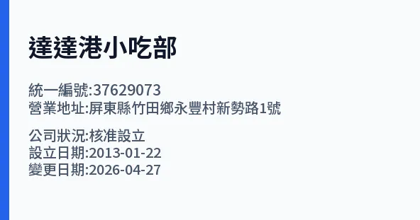 達達港小吃部的照片-統編 37629073(屏東縣) 公司登記資料與營業項目詳細圖表