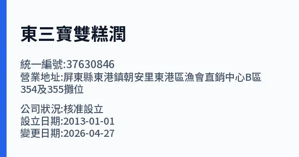 東三寶雙糕潤的照片-統編 37630846(屏東縣) 公司登記資料與營業項目詳細圖表
