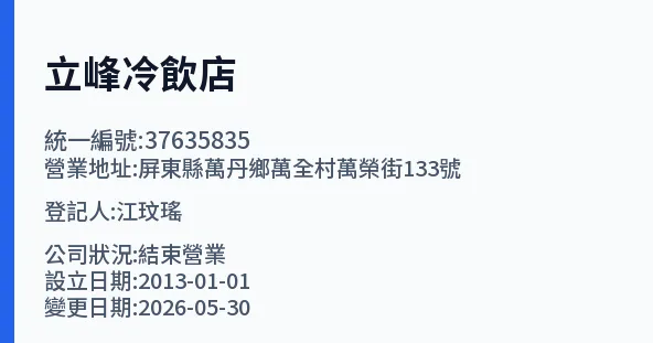 立峰冷飲店的照片-統編 37635835(屏東縣) 公司登記資料與營業項目詳細圖表