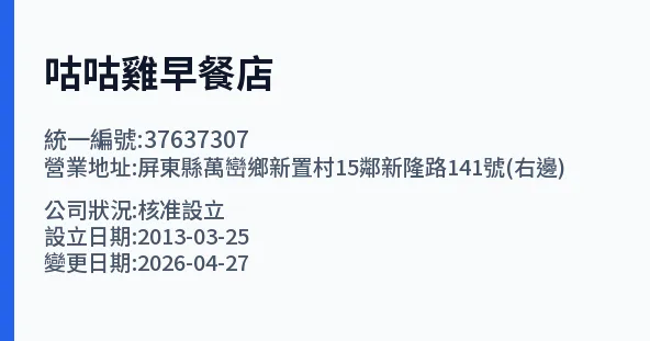 咕咕雞早餐店的照片-統編 37637307(屏東縣) 公司登記資料與營業項目詳細圖表