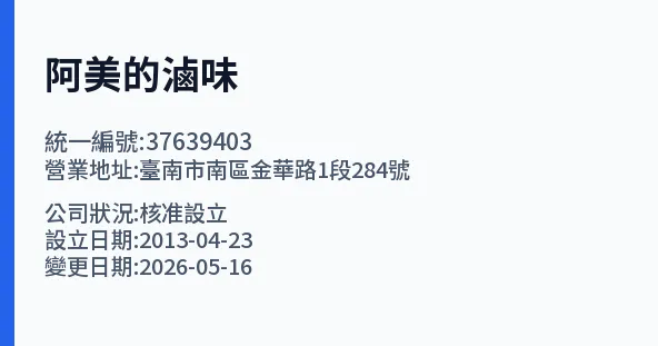 阿美的滷味的照片-統編 37639403(臺南市) 公司登記資料與營業項目詳細圖表