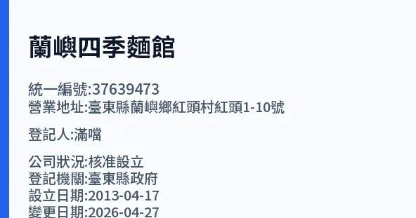 蘭嶼四季麵館的照片-統編 37639473(臺東縣) 公司登記資料與營業項目詳細圖表