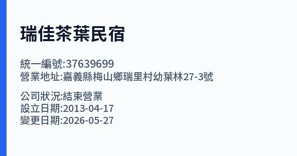 瑞佳茶葉民宿的照片-統編 37639699(嘉義縣) 公司登記資料與營業項目詳細圖表