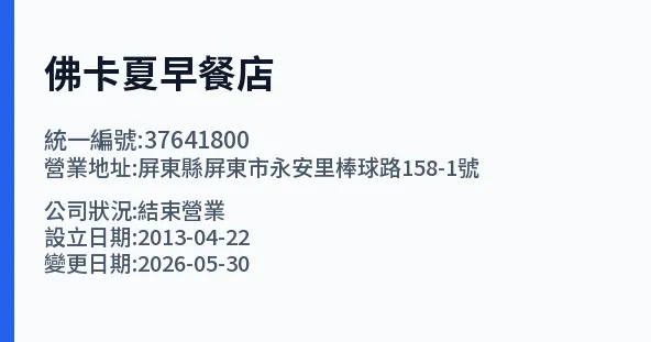 佛卡夏早餐店的照片-統編 37641800(屏東縣) 公司登記資料與營業項目詳細圖表