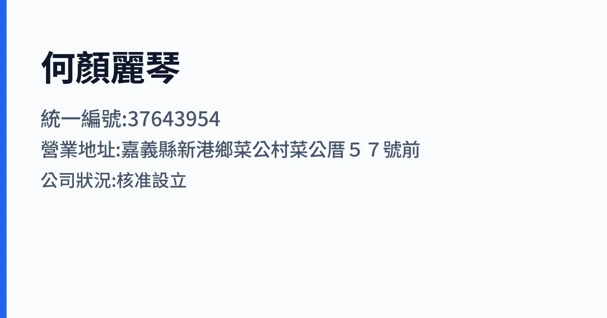 何顏麗琴 - 統編 37643954(嘉義縣) 公司登記資料與營業項目詳細圖表